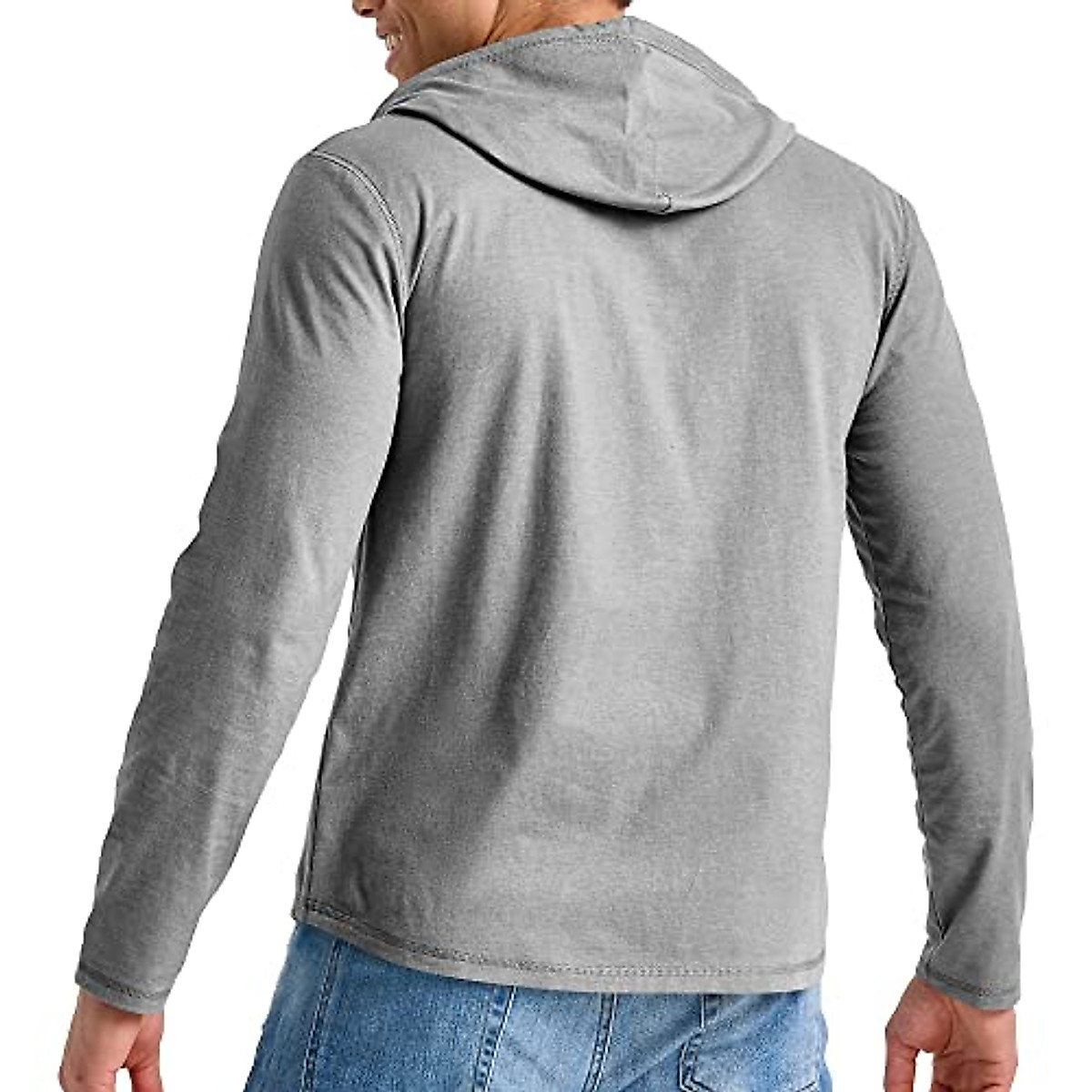 Hanes Comfortblend Men's Originals Lightweight Jersey Hoodie, Cotton Hooded Sweatshirt with Henley Collar, Light Steel, Large
