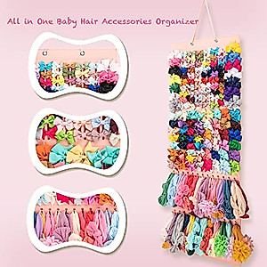 HUHYNN Headband and Hair Bow Holder for Baby Girl, Hanging Newborn Headband Organizer with 52 Hooks for Wall, Room, Door or Closet (Pink)