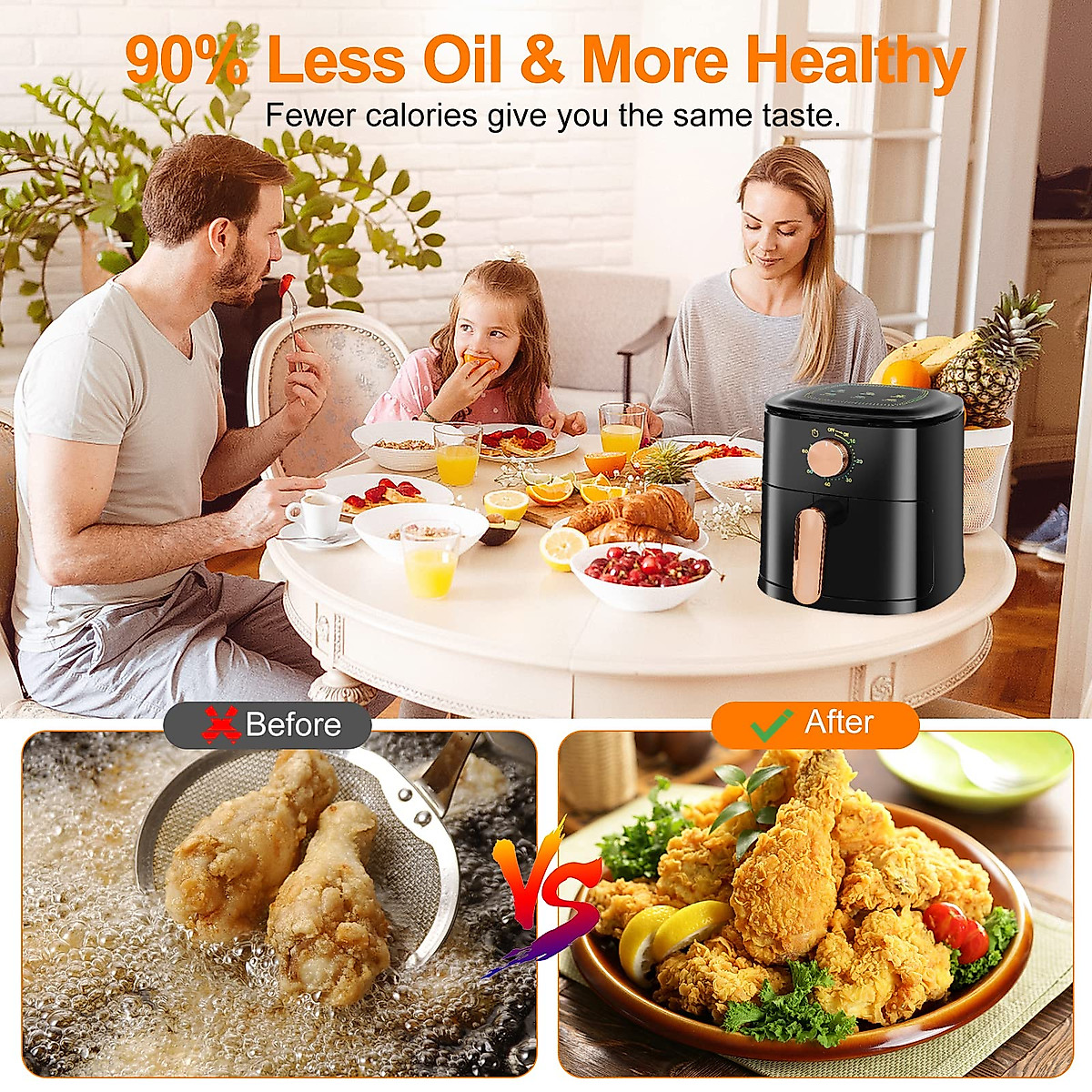 BXE Air Fryer Healthy Oil-Free Cooking Non-Stick Easy To Clean Quiet Operation With Temperature And Time Control 80% Less Oil Ideal For Quick And Easy Meals Black