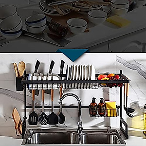 Dish Drainer Rack Kitchen Stainless Steel Dish Rack Over Sink Expandable Organizer Storage Drainer Drying Plate Shelf Knife Fork Container Kitchen Dish Drainers Holder