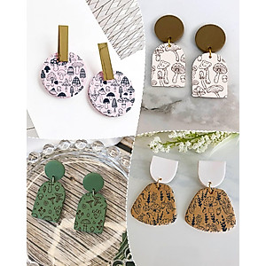 Puocaon Fall Clay Silk Screen - 6 Pcs Reusable Silk Screen Stencils for Polymer Clay Jewelry, Mushroom Boho Hand-Painted Clay Silk Screen Stencils for Jewelry Earrings Making, Mystic Clay Silk Screen