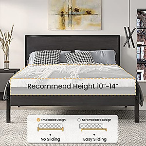 SHA CERLIN Full Bed Frame with Headboard, Heavy Duty Platform Bed with Under-Bed Storage, Solid Wood Slats & Metal Construction, No Box Spring Needed, Easy Assembly, Black Oak