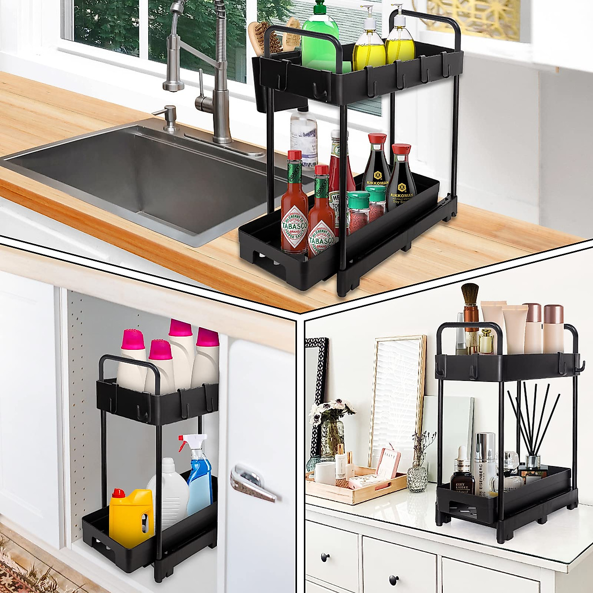 Under Sink Organizers and Storage – 2-Pack Kitchen Sink Organizer with Sliding Drawers – Stainless Steel Under The Sink Storage Shelf for Kitchen, Bathroom, Pantry