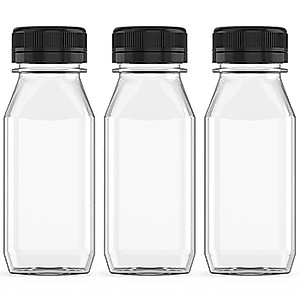Hulless 3 Pcs 8 Ounce Plastic Juice Bottle Drink Containers Juicing Bottles with Black Lids, Suitable for Juice, Smoothies, Milk and Homemade Beverages