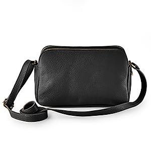 Baroncelli Crossbody Bag Made in Italy with Long Stripe Genuine Italian Soft Leather Black