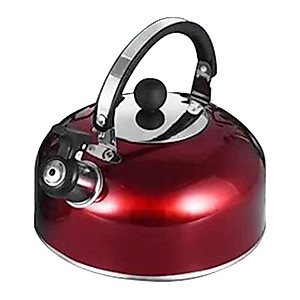 Whistling Tea Kettle, Red Stovetop Teapot, 3 Liter Whistling Tea Kettle, Loud Whistle, Food Grade Stainless Steel Teapot with Anti Slip Handle, for Tea, Coffee, Milk