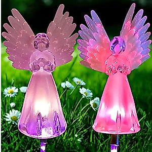 XVZ Outdoor Solar Garden Decorative Light, 2 Pack Solar Angel Light,Outdoor Garden Landscape Waterproof Small Street Light,Suitable for Yard Patio Lawn Grave Cemetery Decorations Backyard