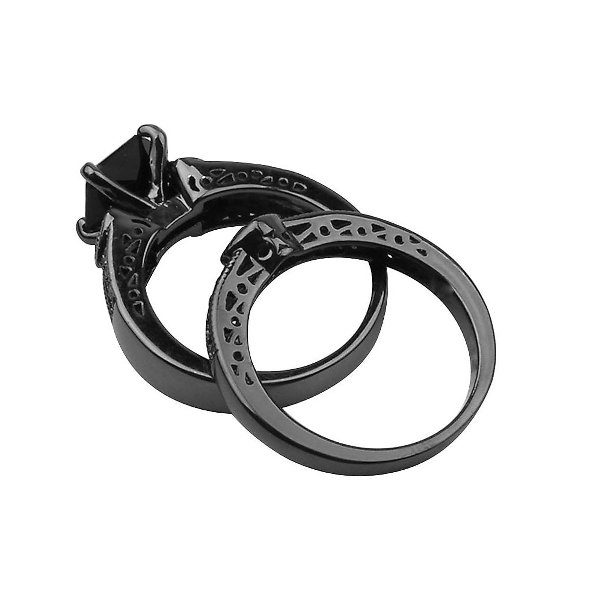 SEniutarm Engagement Love Rings Wedding Bands 2Pcs/Set Fashion Square Cubic Zircon Hearts Finger Rings Party Jewelry for Finger Rings DIY Jewelry Gifts - Black US 9