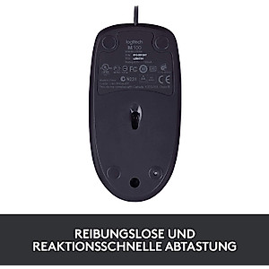 Logitech M100 Wired USB Mouse, 3-Buttons, 1000 DPI Optical Tracking, Ambidextrous PC/Mac/Laptop - Dark/Black
