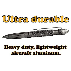 Uzi Tactical Pen with CuffKey in The Cap, Refillable Ultra Durable Aircraft Aluminum (UZI-TACPEN6-GM) Ballpoint Pen Writing Tactical Pen Survivor Pen (Gun Metal), Father's Day Gift