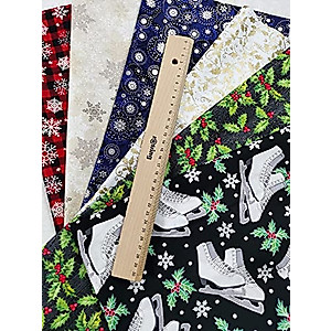 PUMCRAFT Sewing Fabric 6pc 32cm x 25cm Glitter Christmas Skating Snowflakes X'Mas Silver Stamping Vivid Bundle Cotton Fabric Patchwork Tissue Telas DIY - 6pcs 32cm X 25cm Fabric Patchwork Craft