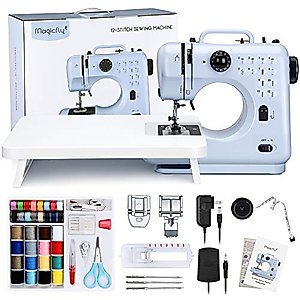 Magicfly Portable Sewing Machines, 12 Built-in Stitches Mini Sewing Machine for Beginner with Reverse Sewing, 3 Replaceable Feet, Extension Table, Accessory Kit, Blue