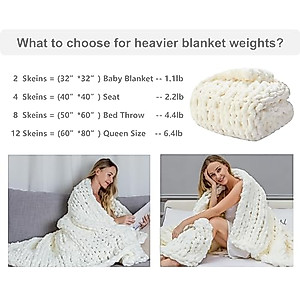 Chenille Chunky Yarn Arm Knitting Thick Bulky DIY for Knit Blanket Cushion Bed Sofa Home Decor (Ivory, 2-Pack, 0.5kg/1.1 lb, 48 Yards)