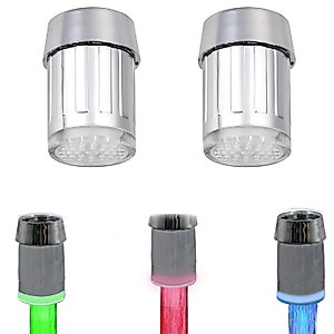 2 Pack 3-Color Temperature Sensitive Gradient LED Water Faucet Light Water Stream Color Changing Faucet Tap Sink Faucet for Kitchen and Bathroom