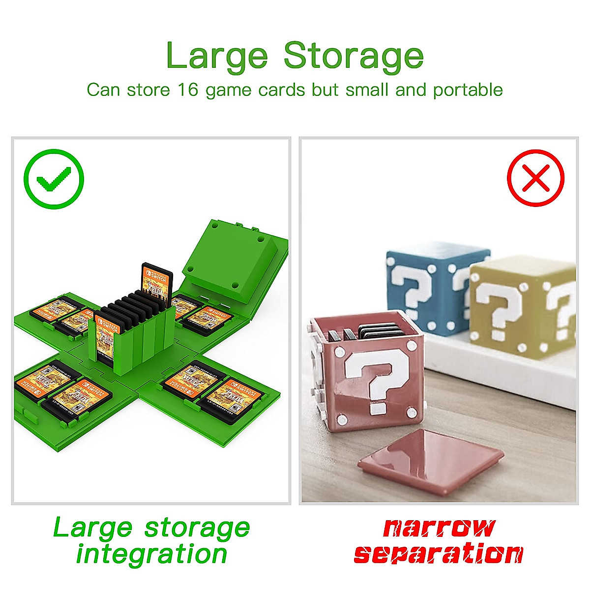 UFOPETIE Game Storage Box for Switch Game Cards Mario Games Cube,Up to 16 Games,Foldable Nintendo Switch Game Card Case Cube Nintendo Switch Game Storage Box-Green L