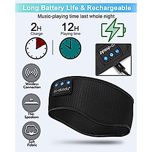LC-dolida Bluetooth Headband, Cozy Band Wireless Sleep Headphones Sleep Mask with Thin HD Stereo Speakers Music Headband Perfect for Side Sleepers, Sport,Travel Best Gifts for Men Women