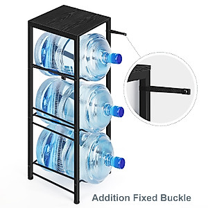 Water Bottle Holder Organizer 5 Gallon Water Jug Holder with Shelves, 3-Tier Water Bottle Dispenser Stand for Kitchen Living Room Office, Black