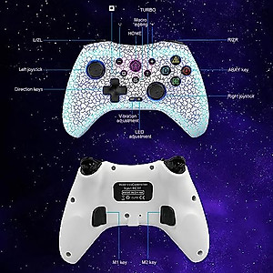 Joso Wireless Game Controller for PS4, Nintendo Switch, PC, iOS, Android, with LED Light, Dual Vibration/6-Axis Motion Sensor/Macro Programming/Turbo, Gamepad for Android, iPhone, with Phone Holder
