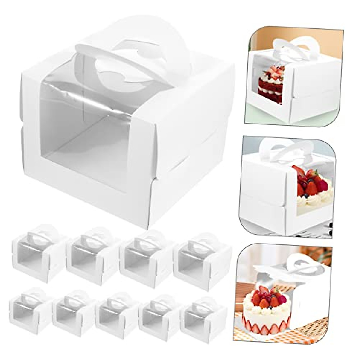 NOLITOY 20 Pcs Portable Cake Box Cake Case Wedding Cake Stand Cupcake Containers Cupcake Holder Cake Carrier with Lid and Handle Single Cupcake Cardboard White Open The Window Packing Box