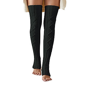 Leoparts Women's Extra Long Stirrup Leg Warmers Winter Knitted Over Knee Thigh High Footless Socks