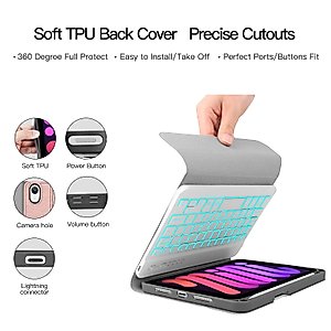 PIMOFEE iPad mini 6 case with keyboard 2021 8.3"- Backlit Keyboard Case Thin Slim Smart with Detachable Wireless Backlit Keyboard with Pencil Holder for iPad Mini 6th Generation 8.3" 2021,Rose Gold