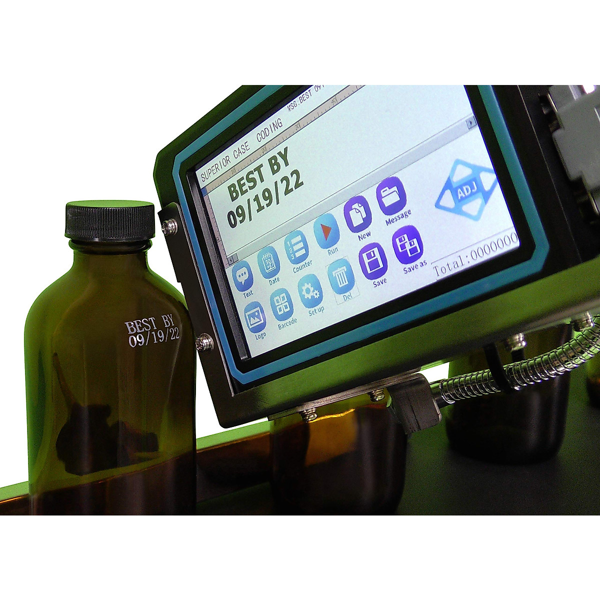 Preza Supra + Plus in Line Inkjet Coder, Inkjet Coding Machine, Date Coding Machine, Date Coder + EJ47SBK Black Ink USA