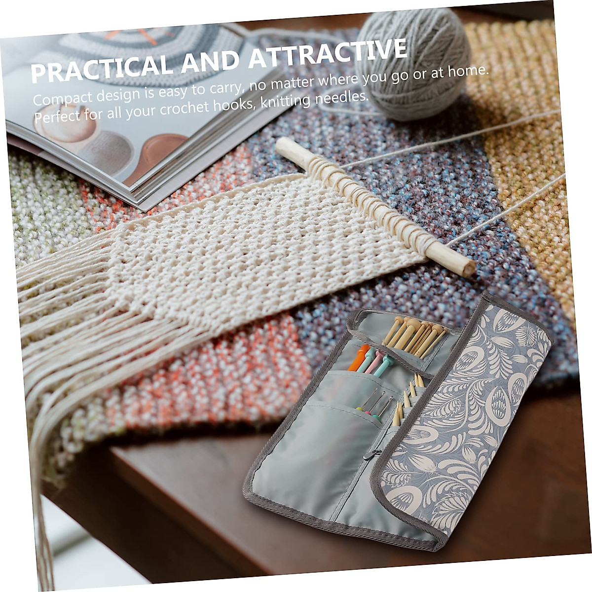 Healifty Hanging Storage Bags 1Pc Knitting Needles Organizer Crochet Needles Bag Crochet Hooks Case Pouch Roll Bag Holder Organizer (White Gray) Embroidery Accessories