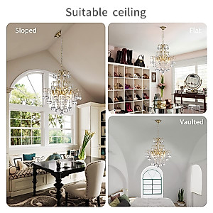 WUZUPS Crystal Chandelier 5-Light Pendant Ceiling Light Modern Lighting Fixture for Bedroom Hallway Bar Kitchen Bathroom, H 22.6'' x W 19.2'', E12 Base, Gold