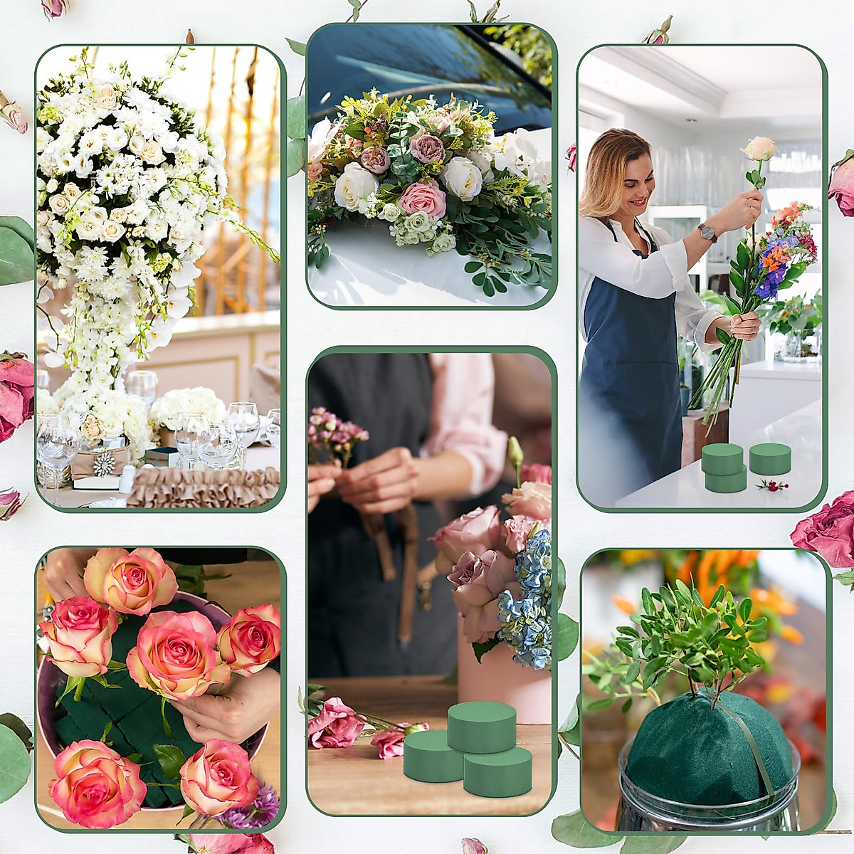 24 Pcs Round Floral Foam Blocks,Green Wet Foam Block,Dry Floral Foam,Wet Florist Styrofoam Block Flower Arrangement Supplies for Wedding Aisle Flowers,Arty Decoration,Party