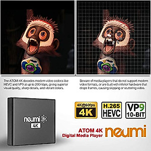 NEUMI Atom 4K Ultra-HD Digital Media Player for USB Drives and SD Cards - Plays 4K/UHD 60fps Videos, HEVC/H.265, HDMI and Analog AV, Automatic Playback and Looping Capability (Renewed)