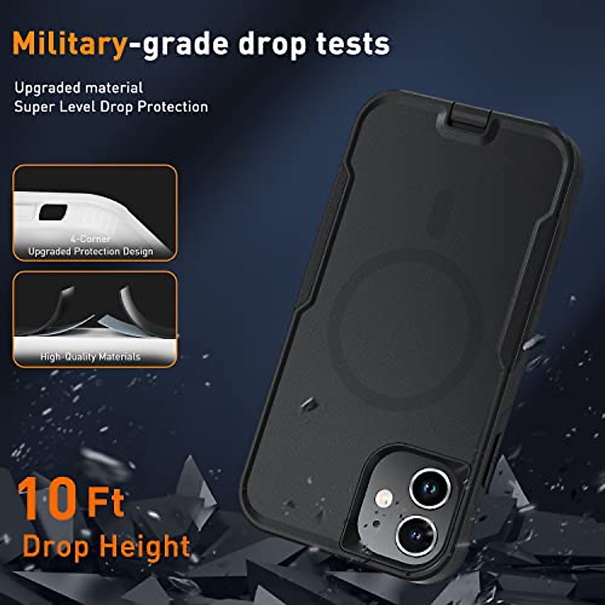 Xmon Magnetic Case for iPhone 11 Case [MIL-Grade Drop Tested & Compatible with MagSafe] Tempered Glass Screen Protector with Camera Lens Protector Phone Case Cover for Apple iPhone 11 (Black)