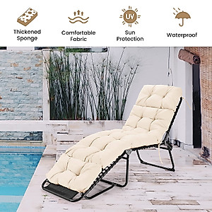 Chair, 72” x 22” x Chaise Lounge w/4 String Ties, Thickened, Tufted Patio Recliner for Outdoor Indoor Cushions, 1 Count (Pack of 1), Beige