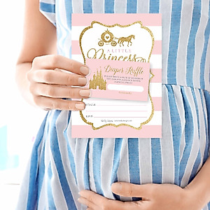 Hadley Designs 25 Little Princess Baby Shower Invitations, 25 Diaper Raffle Tickets for Baby Girl, Pink & Gold Fill or Write in Card, Diaper Raffle Cards