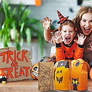 Kalolary 40Pcs Halloween Trick or Treat Goody Gags in 8 Designs, Paper Gift Bags Party Favor Candy Bags with 60Pcs Trick-or-Treat Stickers for Halloween Decoration
