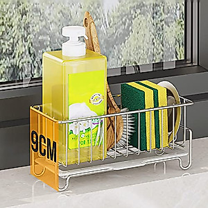 Kitchen Sink Caddy Organizer, Sponge Holder with Drain Pan, 304 Stainless Steel, for Sponges, Soap, Kitchen, Bathroom, Silver