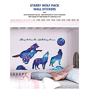 AMODA Glow in The Dark Wall Stickers Pasteable Wolf and Moon Stickers,Creative Luminous Wall and Ceiling Decal Ideal Gift for Girls Boys Children