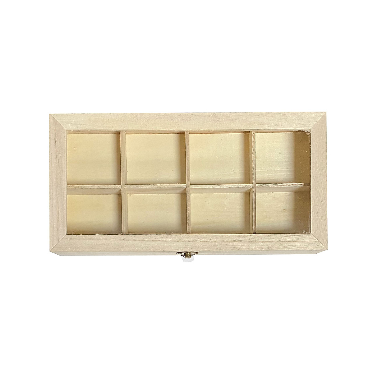 Cregugua 2 Pack Unfinished Wooden Box with Glass Lid, Wood Jewelry Storage Tray Box,8 Compartment Organizer 12.6 x 6.3 x 2.4 In