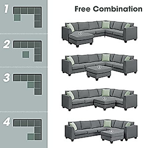 Merax Modern Large U-Shape Sectional Sofa, 7 Seat Fabric Sectional Sofa Set with Movable Ottoman, L Shape Sectional Sofa Corner Couch with 3 Pillows for Living Room Apartment, Office