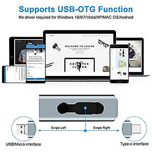 3-in-1 128GB Flash Drive, USB 3.0 Flash Drive for Android Phones/Tablets/PC/Mac, OTG External Data Storage Thumb with 3 Ports (USB C, microUSB, USB-A) for Samsung Galaxy and More