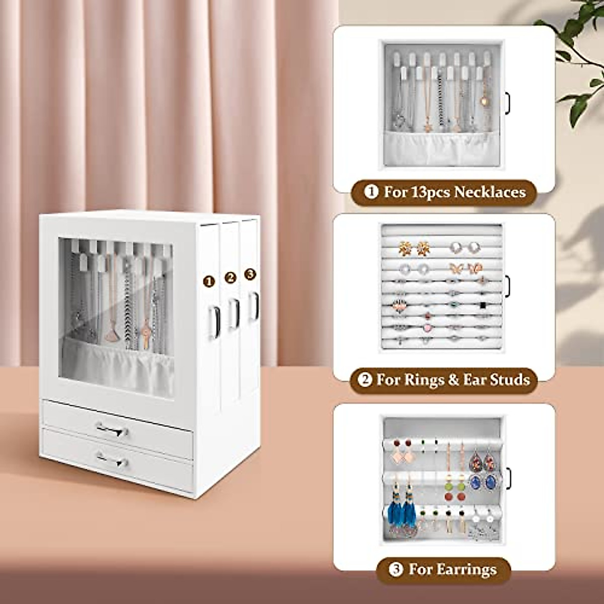 Teamkio Jewelry Box for Women Girls, 5 Trays Elegant Jewelry Organizer Stand , Necklace Holder, Jewelry Holder Display for Necklaces, Earrings, Rings, Bracelets