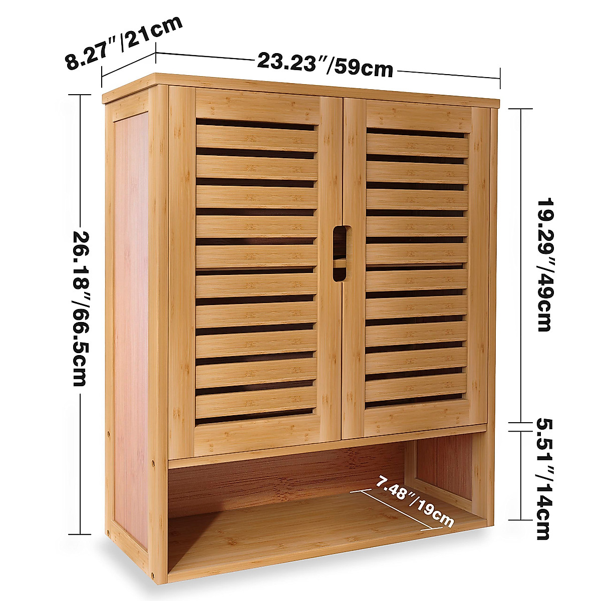 SMIBUY Bathroom Cabinet Wall Mounted, Bamboo Over-The-Toilet Storage Organizer, Space Saver Medicine Cabinet with 2 Door and Adjustable Shelves (Natural)