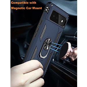IKAZZ Suitable for Google Pixel 6 Case,Military Grade Shockproof Heavy Duty Protective Phone Cover Pass 16ft Drop Test with Magnetic Kickstand Car Mount Holder Blue