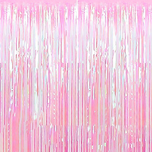 Dazzle Bright 2 Pack Backdrop Curtain, 3FT x 8FT Metallic Tinsel Foil Fringe Curtains Photo Booth Background for Baby Shower Party Birthday Wedding Engagement Bridal Decorations (Multicolor, 2)