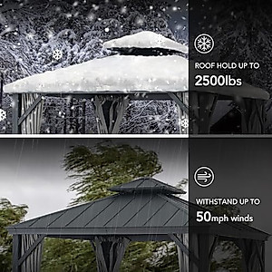 Sunjoy 10 ft. x 10 ft. Hardtop Gazebo, Outdoor Aluminum Frame, 2-Tier Steel Hardtop Backyard Gazebo with Netting, Curtain and Ceiling Hook by SummerCove