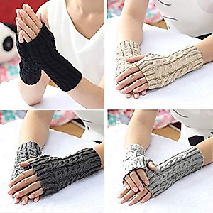 Loritta 4 Pairs Womens Fingerless Gloves Winter Warm Knit Crochet Thumbhole Arm Warmers, Beige/Light Grey/Dark Grey/Black