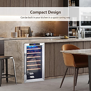 KOTEK 33 Bottle Wine Fridge, Freestanding or Under Counter Wine Cellar w/Wooden Removable Shelves for Red, White & Champagne, 41-64.5°F Digital Temperature Control, Wine Cooler Refrigerator for Home