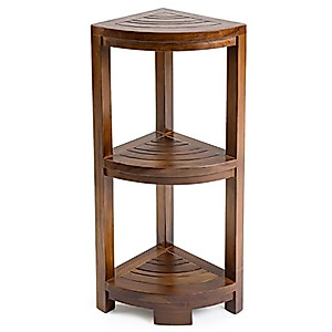 ALATEAK Corner Teak Wood Bath Spa Shower Stool Corner Shelf Storage Fully Assembled