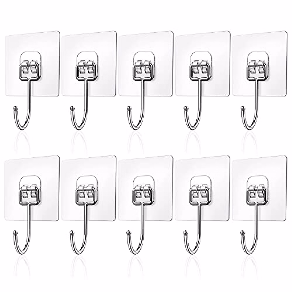 Hooks for Hanging Heavy Duty, Self Adhesive Wall Hooks for Coats, 10 Pack Damage Free Large Adhesive Hooks Transparent