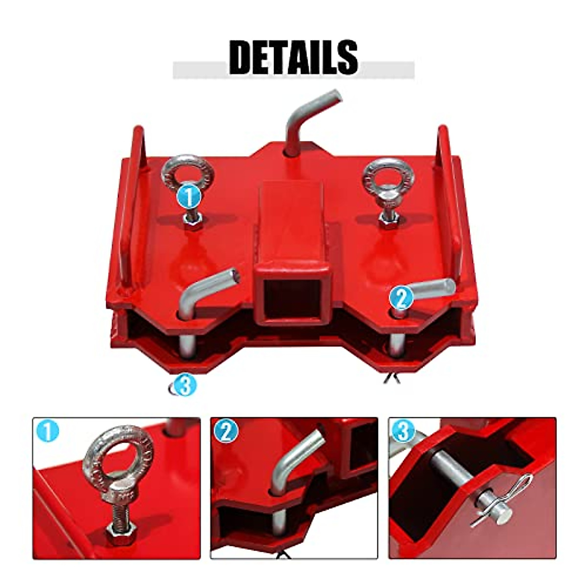 Hasopy Insert Forklift Trailer Hitch Receiver for Dual Pallet Forks Towing Adapter Attachment, 2" Trailer Hitch Receiver Heavy Duty Steel 6500lbs Capacity