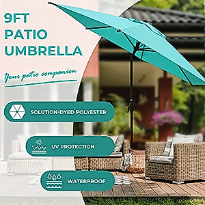 Abba Patio 9ft Patio Umbrella Outdoor Umbrella Patio Market Table Umbrella with Push Button Tilt and Crank for Garden, Lawn, Deck, Backyard & Pool, Turquoise